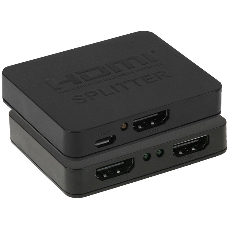 Mini HDMI Splitter 1 til 2 - 4K - Sort - Music2you